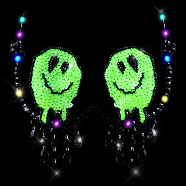 Melty Face Green Glow In The Dark Light Up Sequin Crystal Carnival Bra ...