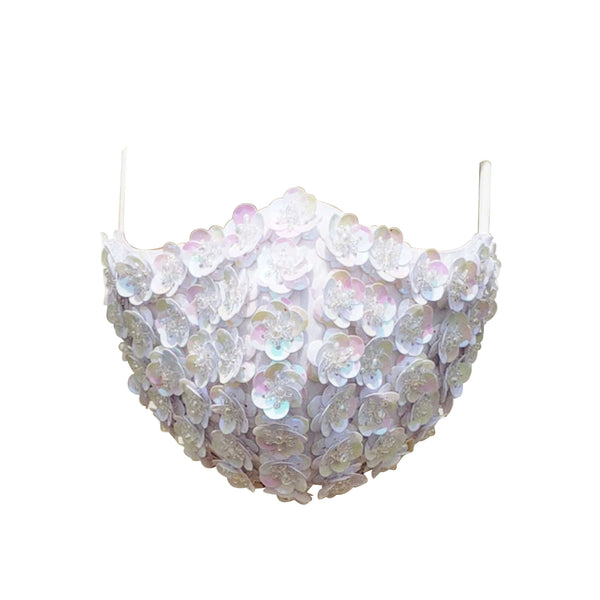 White Pearl Flower Face Masks With Filter Pocket & Adjustable Ear Loop ...