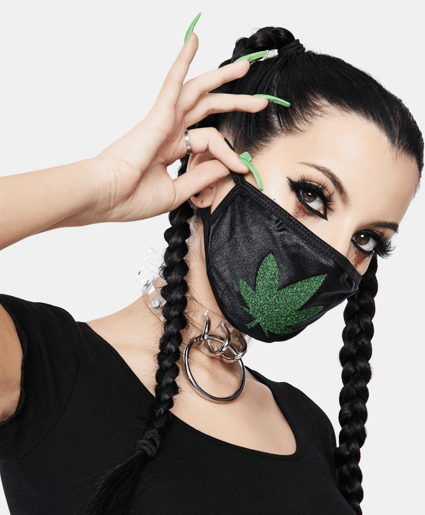Dope AF Green Glitter Weed Leaf Black Face Mask – NevaNude